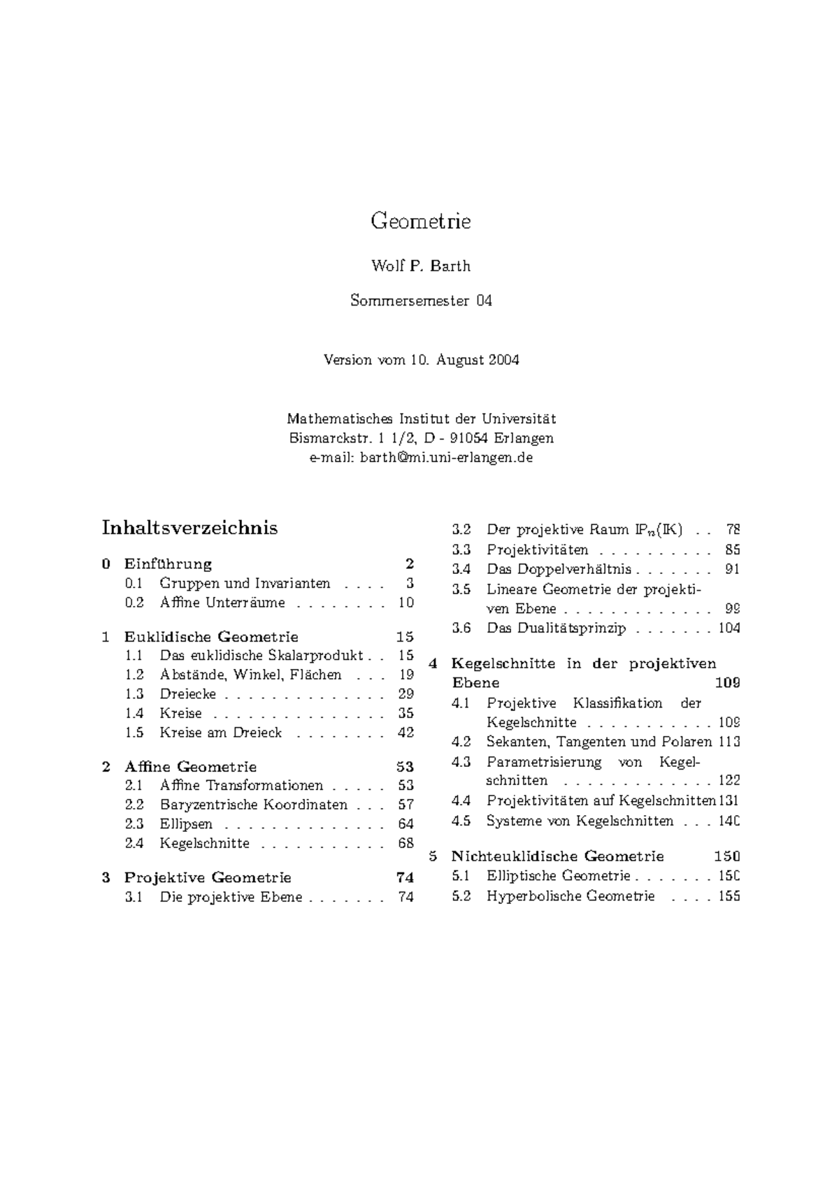 Barth Geometrie - Geometrie Mathematisches Institut der Universit ̈at ...