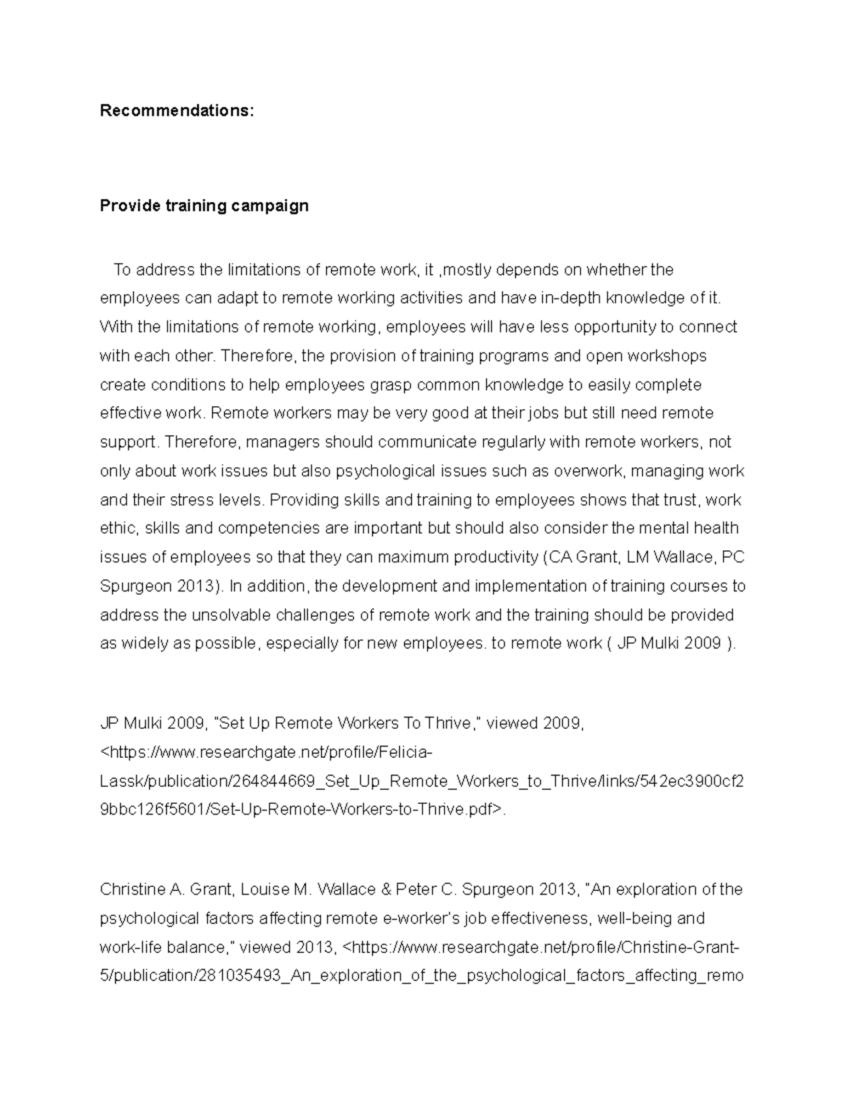 Recommendationss - outline for assignment 2 - Recommendations: Provide ...