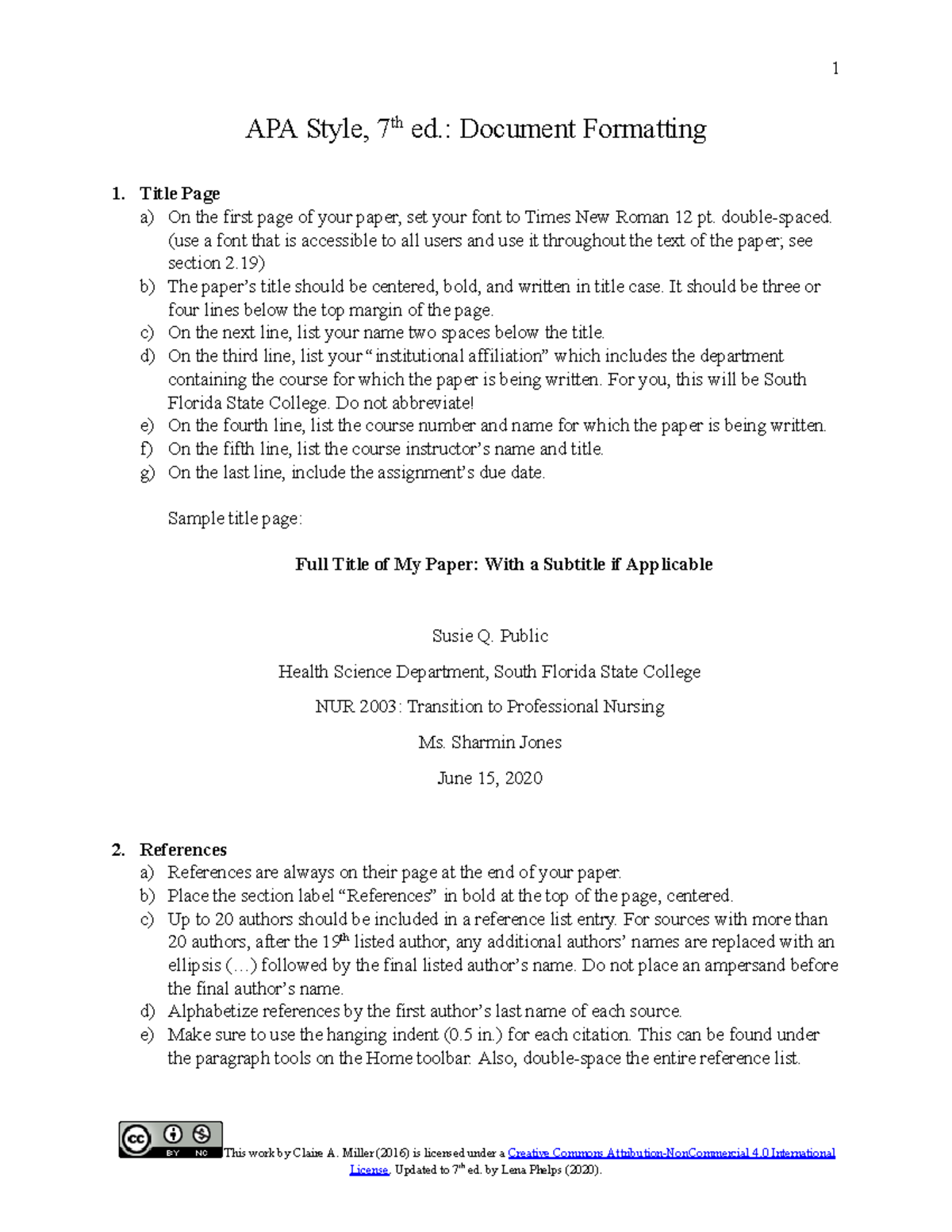 APA+Worksheet - 1 APA Style, 7 th ed.: Document Formatting 1. Title ...