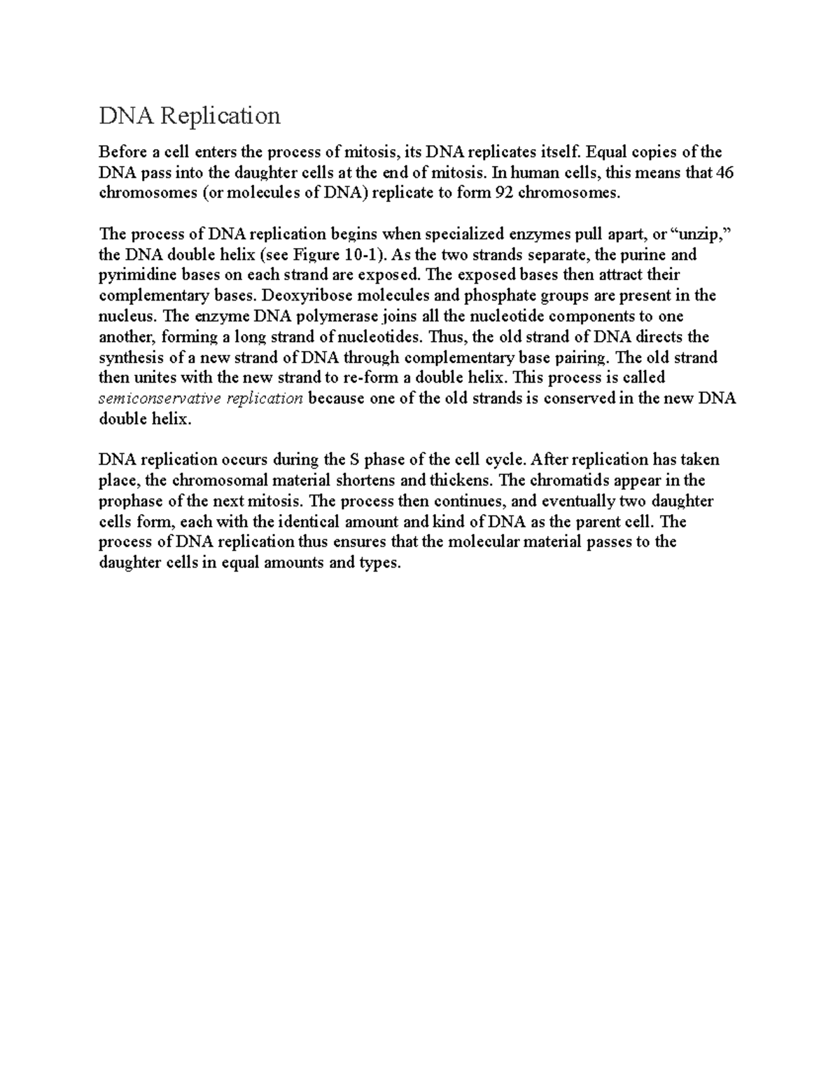 DNA Replication - DNA Replication Before a cell enters the process of ...