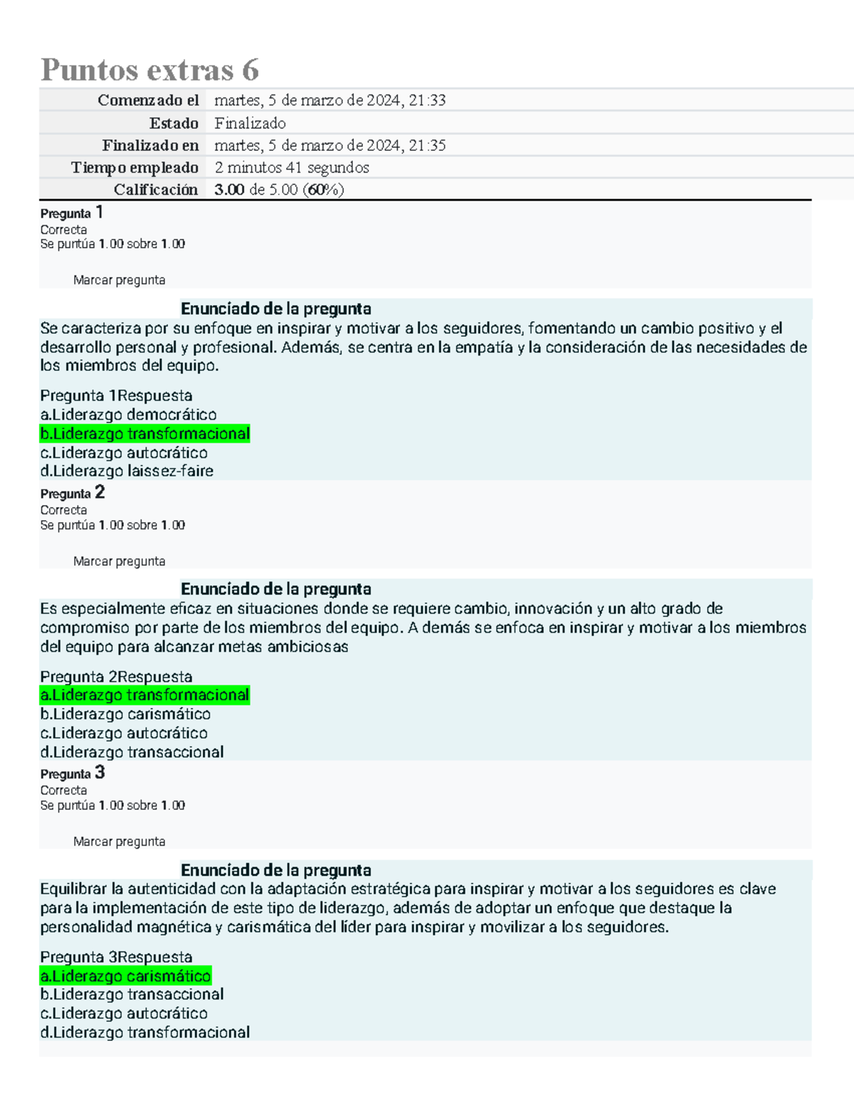 Puntos extras 6 - apuntes quiz - Puntos extras 6 Comenzado el martes, 5 ...