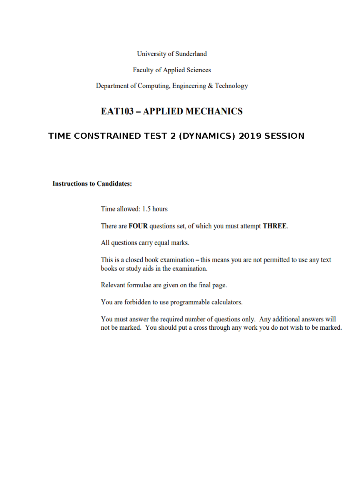 Sample/practice exam 2019, questions - TIME CONSTRAINED TEST 2 ...