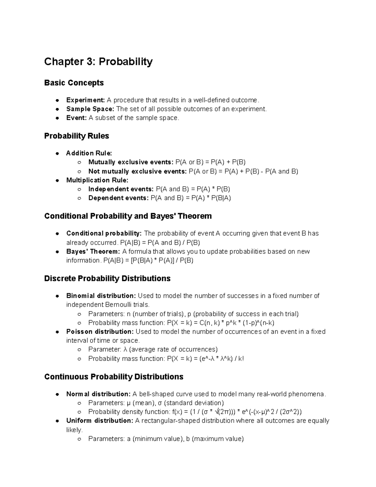 Probability - NOTES - Chapter 3: Probability Basic Concepts Experiment ...