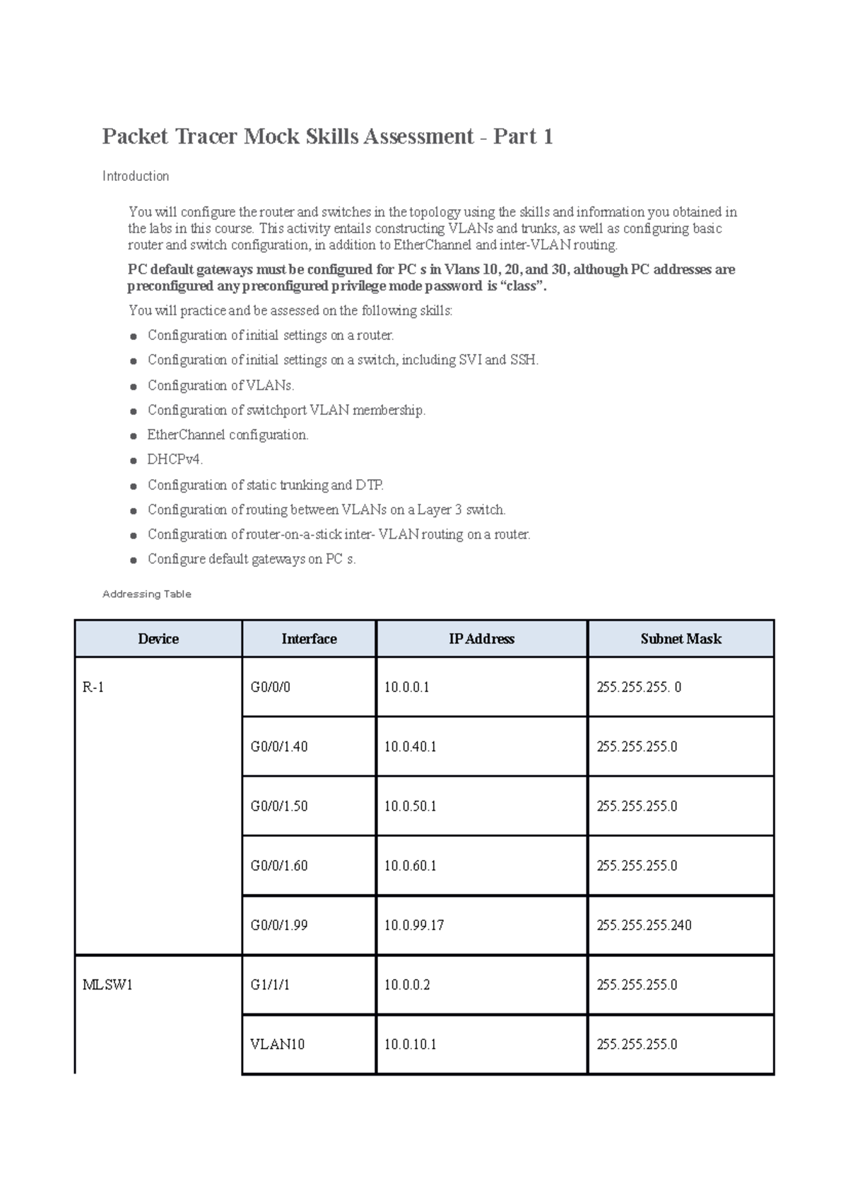 Mock Instructions - solve the problem - Packet Tracer Mock Skills ...