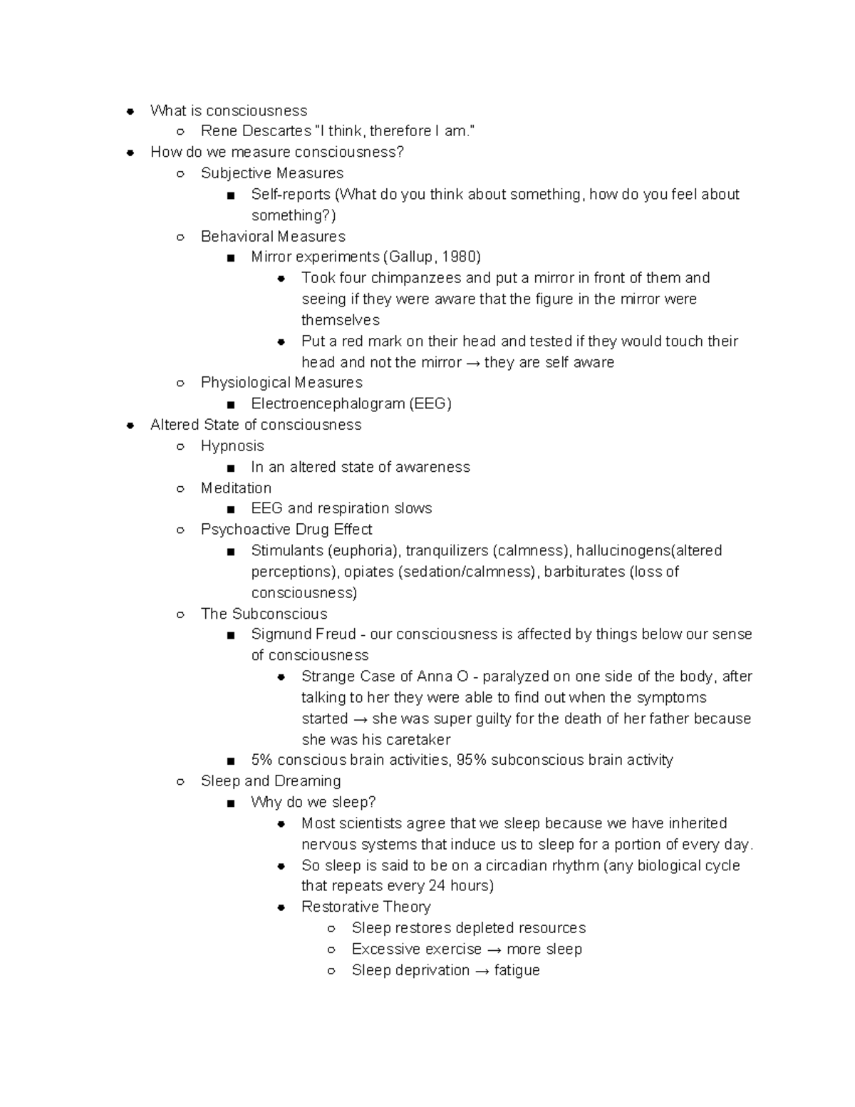 Consciousness - Lecture notes 6 - What is consciousness Rene Descartes ...
