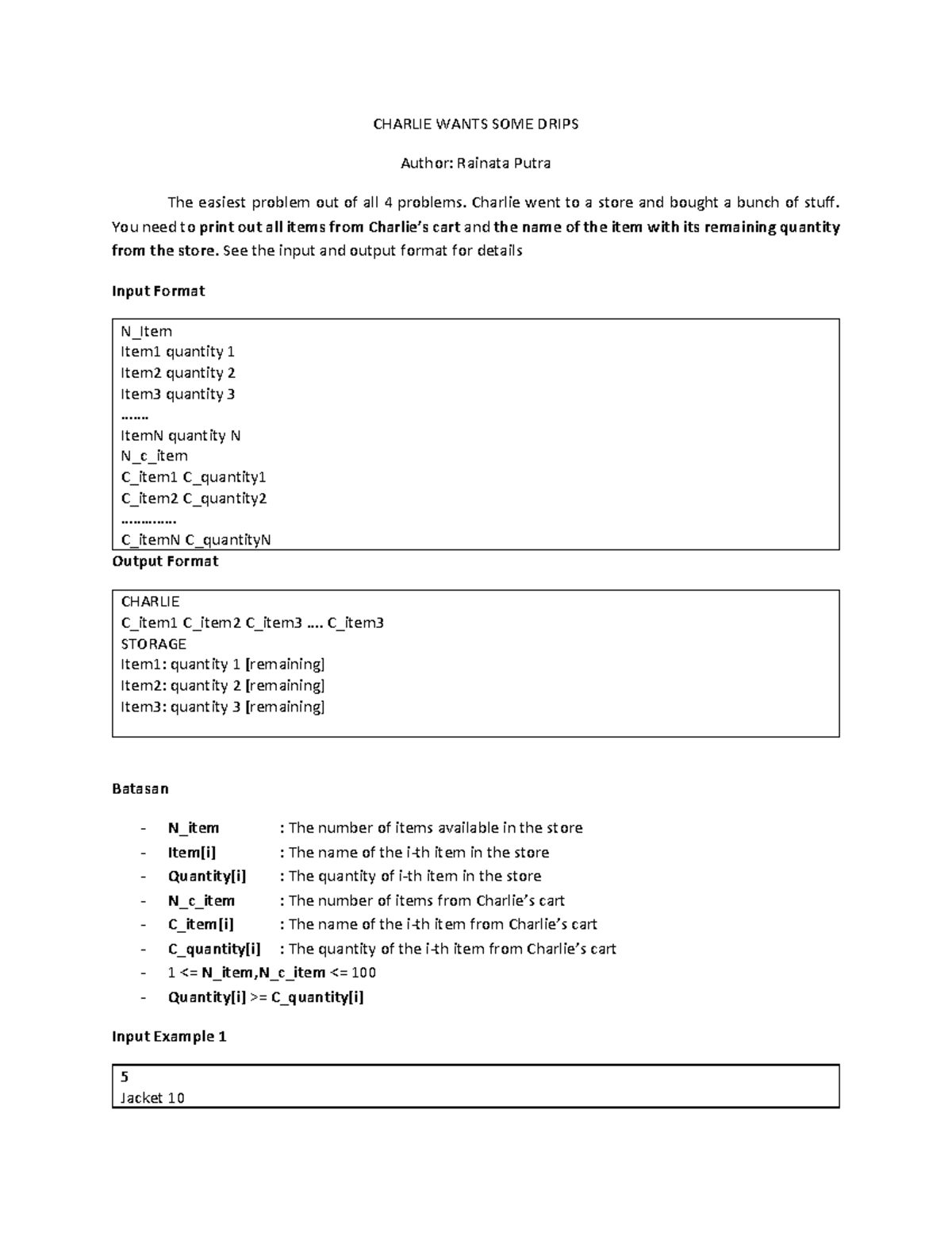 Problem set - Charlie Wants Some Drips - CHARLIE WANTS SOME DRIPS ...