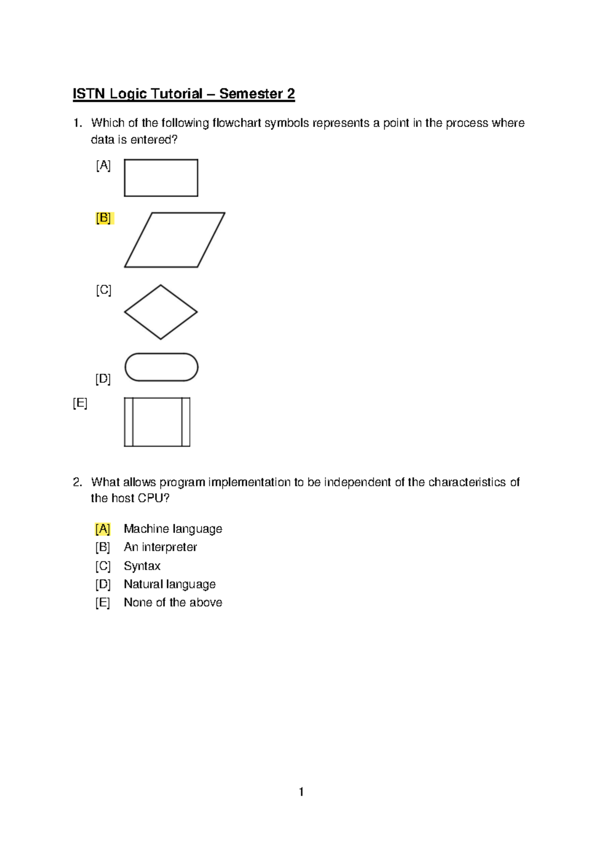 ISTN103 Logic Tutorial - [A] 6 [B] 7 [C] 10 [D] 15 [E] 25 How many ...
