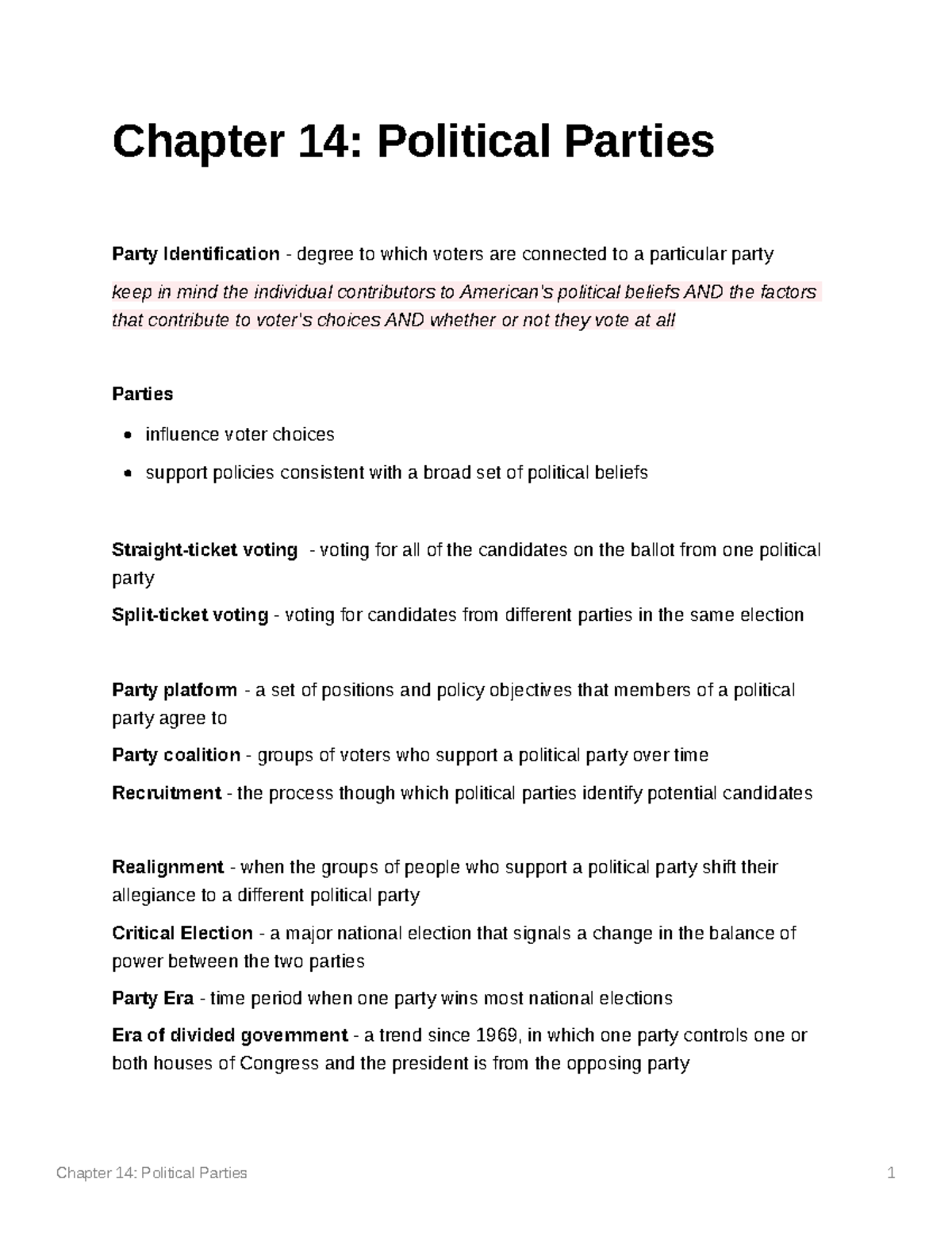 Chapter 14 Political Parties - Chapter 14: Political Parties Party ...