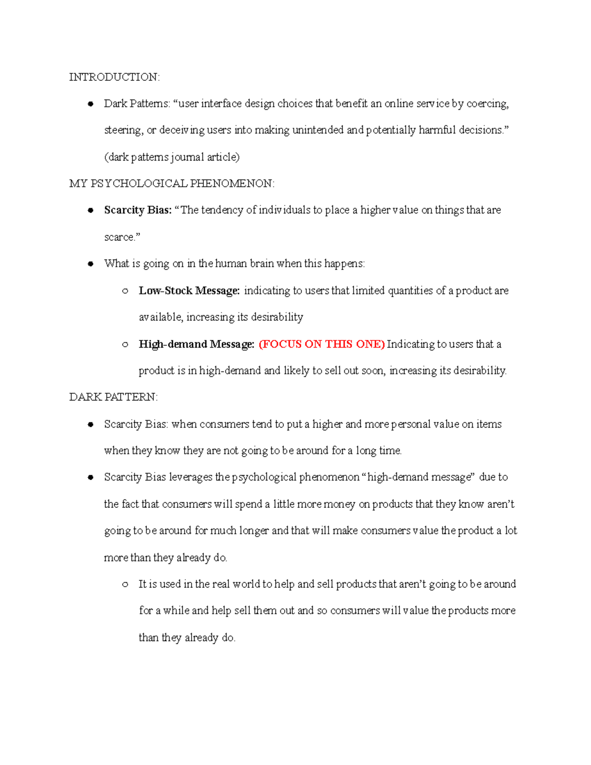 Scarcity Bias Notes - INTRODUCTION: Dark Patterns: “user interface ...