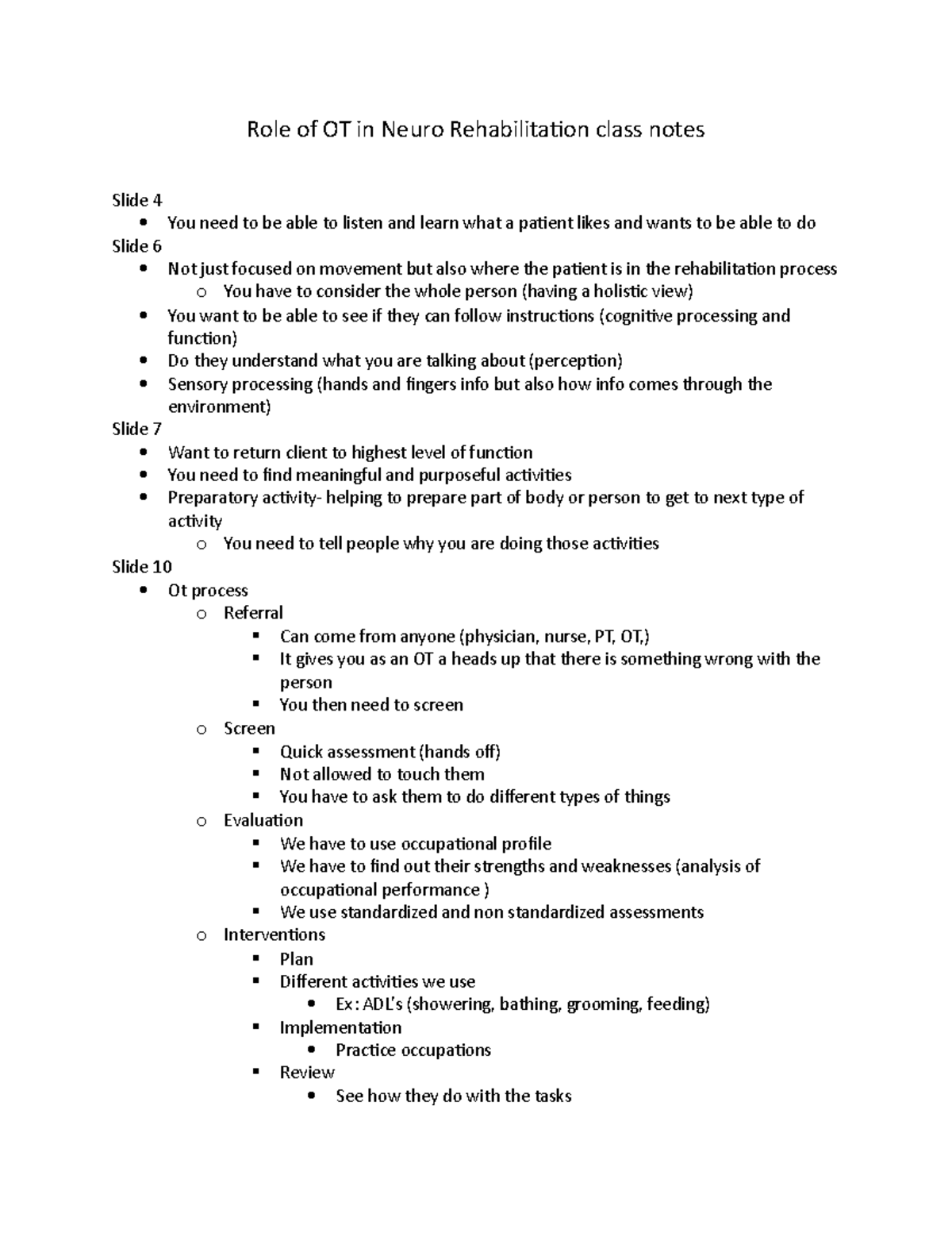 Role of OT in Neuro Rehabilitation - ” - Studocu