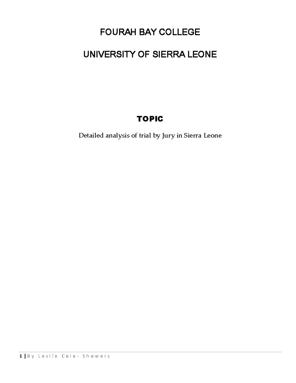 How the jury operates in Sierra Leone legal system - FOURAH BAY COLLEGE ...