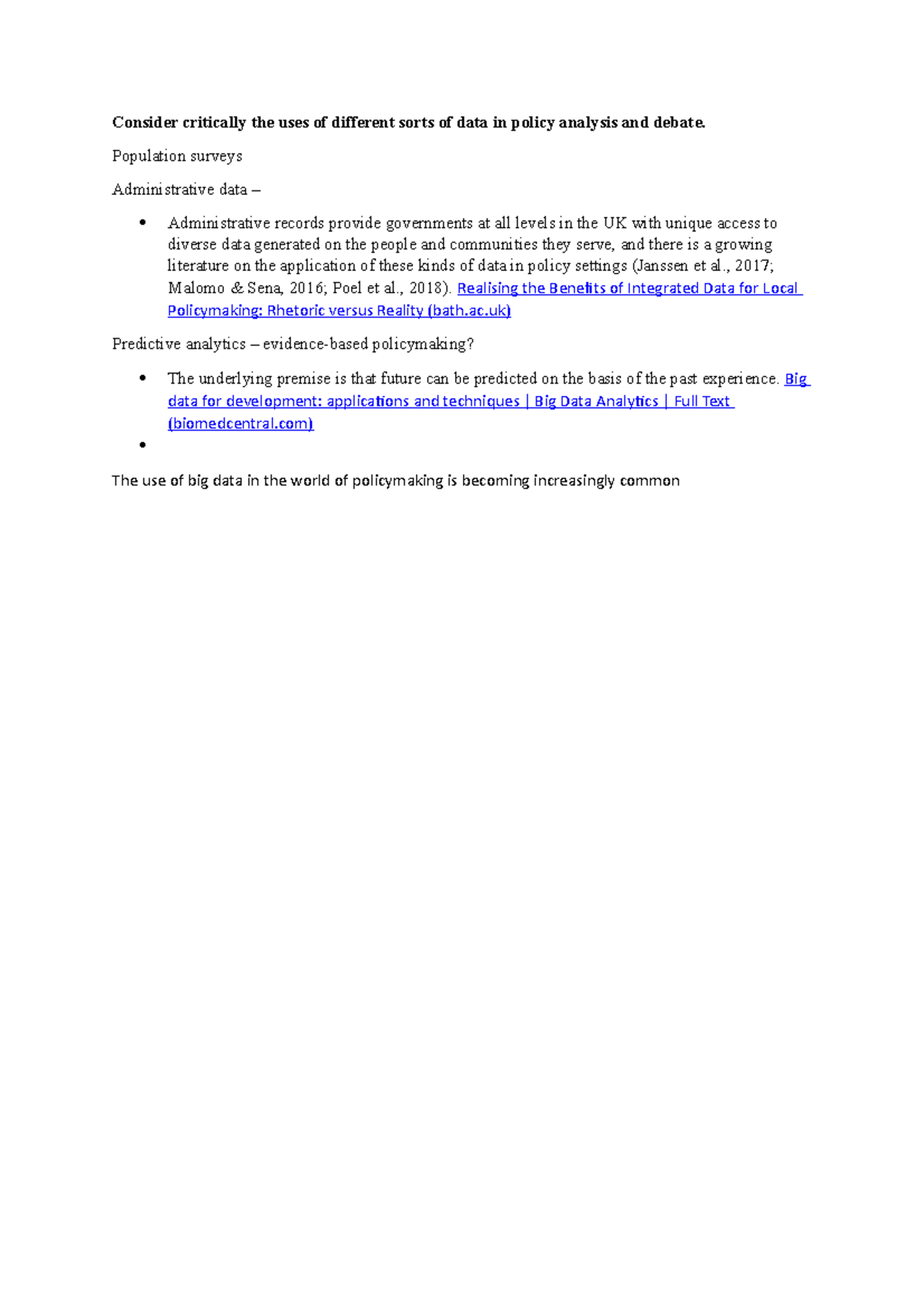 Essay 1 - Data - Consider critically the uses of different sorts of ...