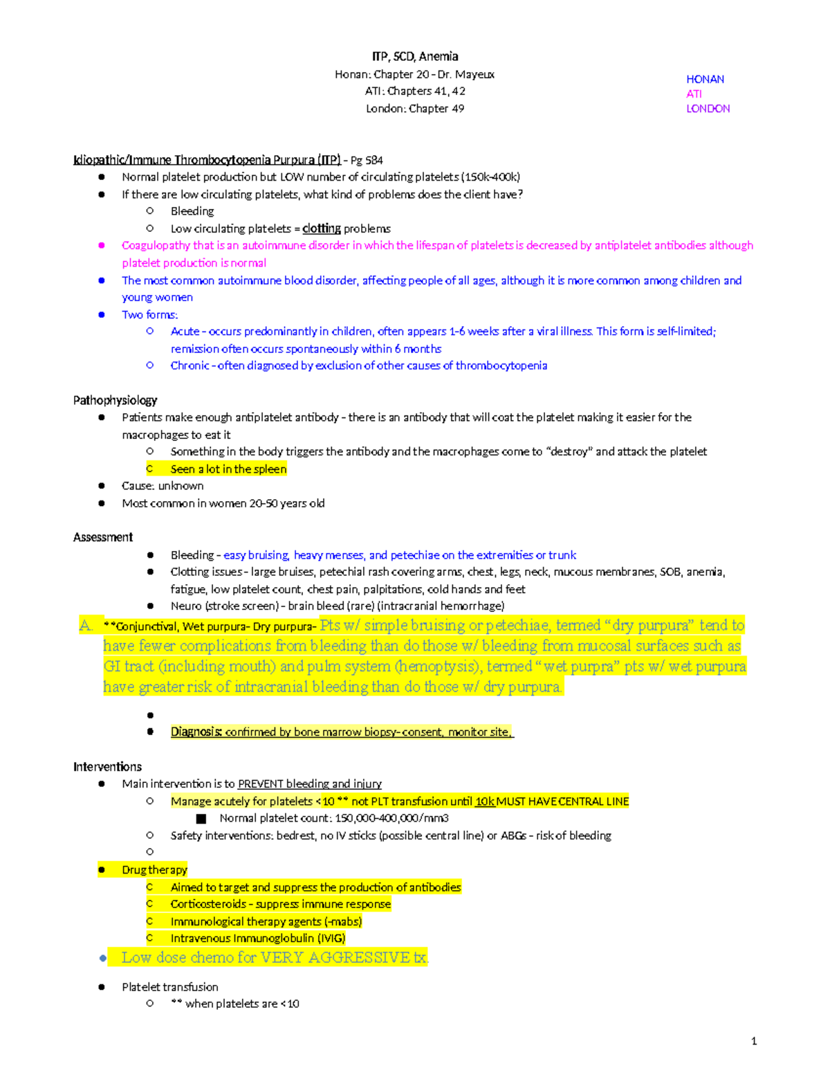 ITP, SCD, Anemia (Exam 2) - HONAN ATI LONDON ITP, SCD, Anemia Honan ...