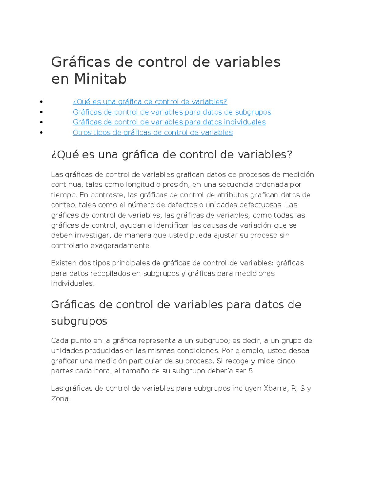 Gráficas de control de variables en Minitab - Gráficas de control de ...