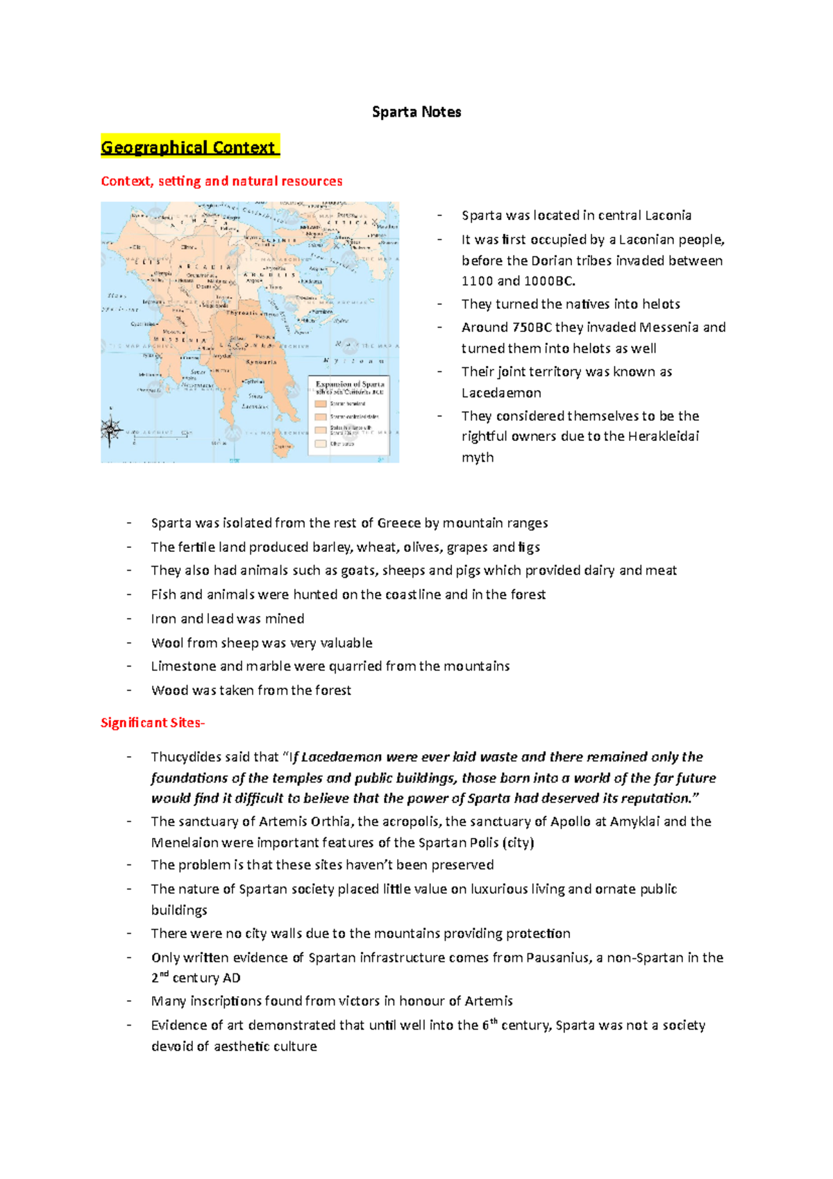 Sparta Notes - ancient history - Sparta Notes Geographical Context ...