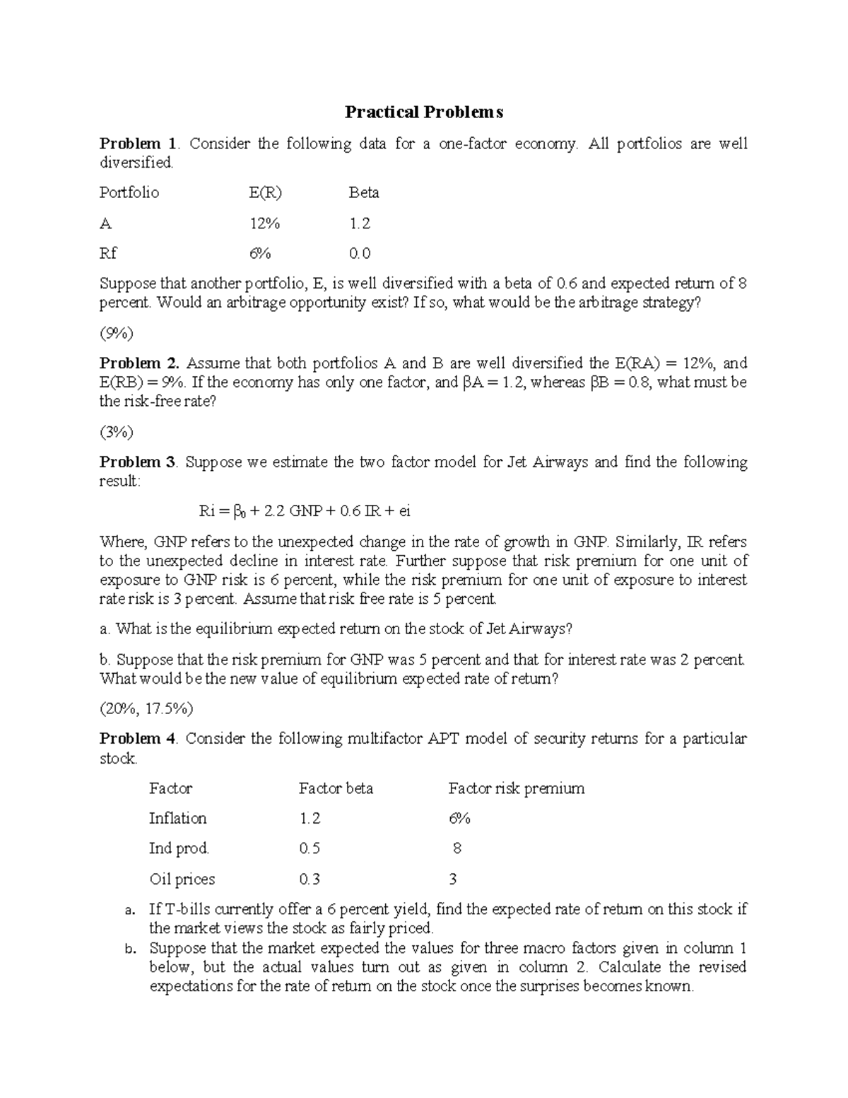 APT Numerical - This provides knowledge abiut arbitrage pricing theory - Practical Problems ...