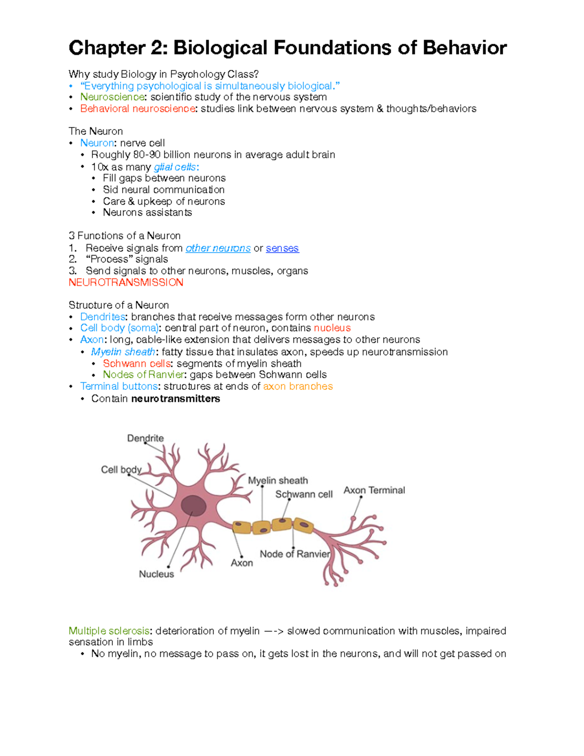 Chapter 2 Biological Foundations of Behavior - Why study Biology in ...