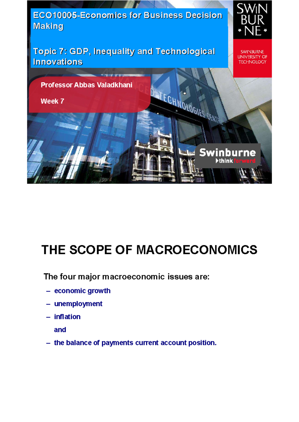 Lecture 7 Slides - note - ECO10005-Economics for Business Decision ...