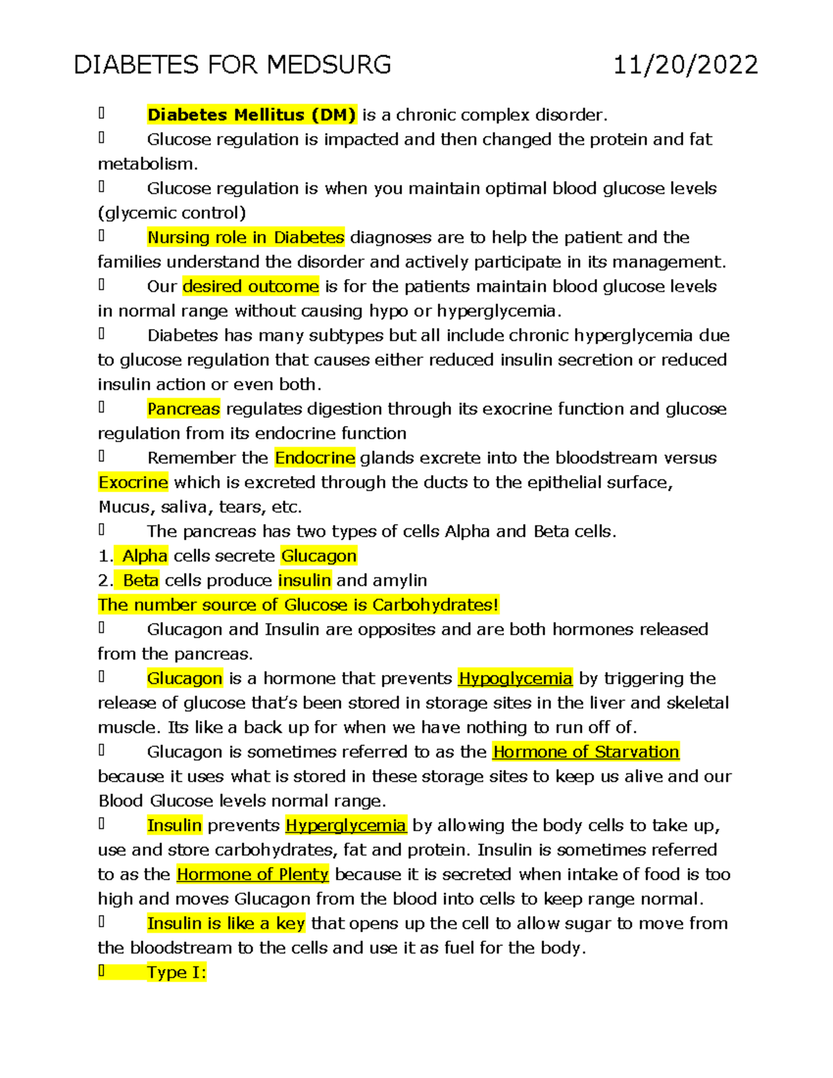 Diabetes for Med Surg - Some notes from MEDSURG 2 - DIABETES FOR ...