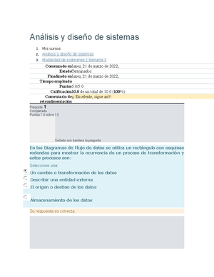 Examen semana 1 Análisis y diseño de sistemas - Análisis y diseño de sistemas Mis cursos ...