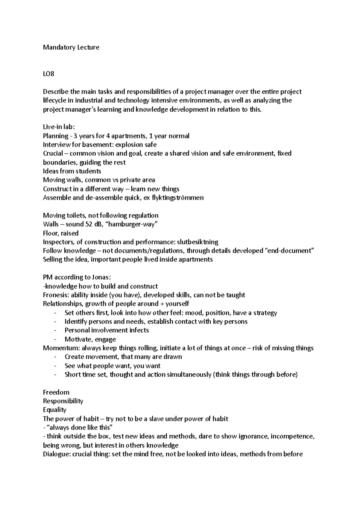 Mandatory Lecture - Mandatory Lecture LO Describe the main tasks and ...