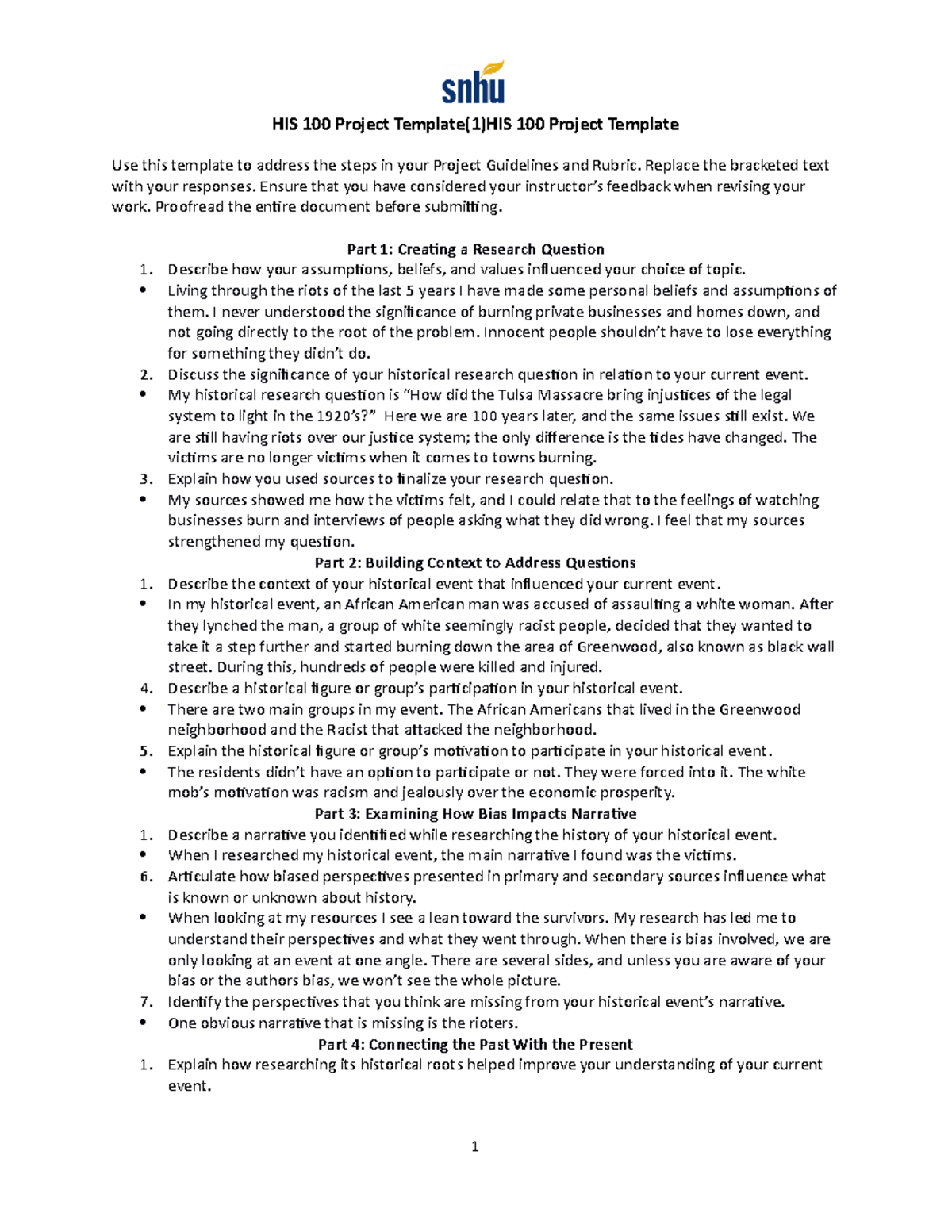 History project 1 - HIS 100 Project Template(1)HIS 100 Project Template ...