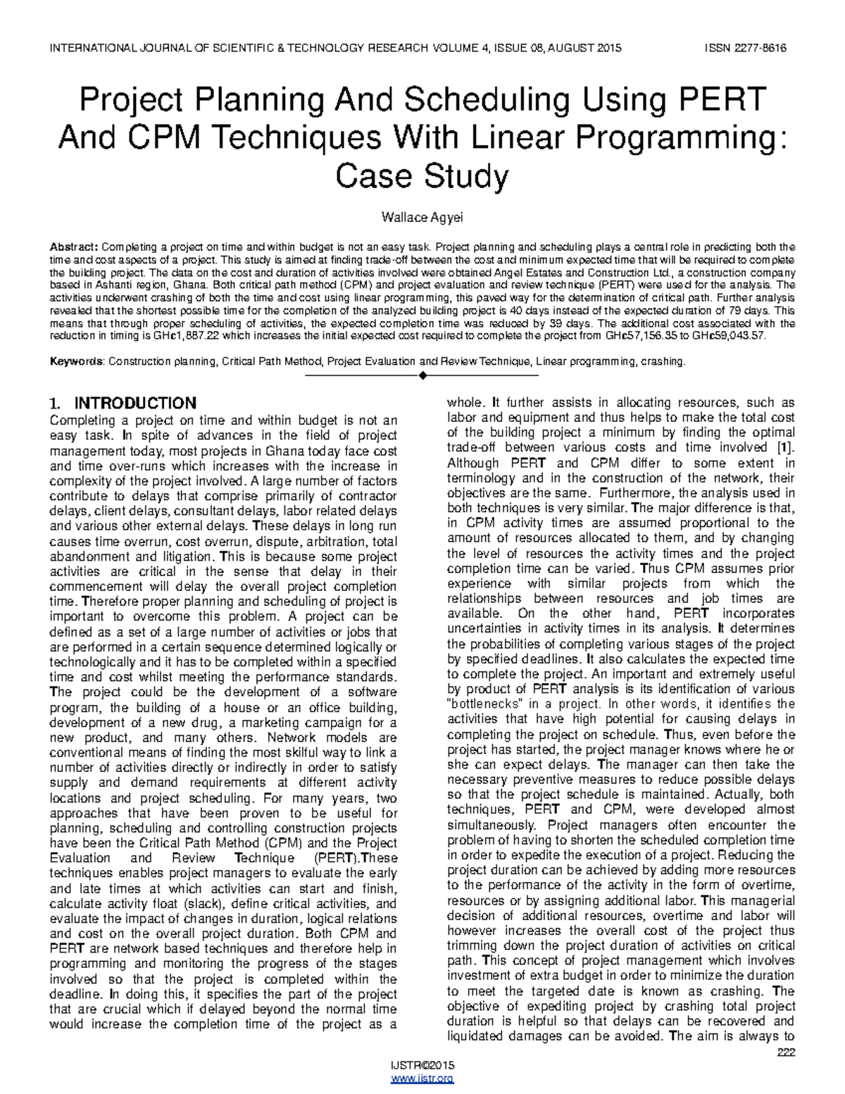 Project Planning And Scheduling Using Pert And Cpm Techniques With