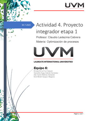 A7 E3 - Actividad 7 uvm optimizacion de procesos - OPTIMIZACIÓN DE ...