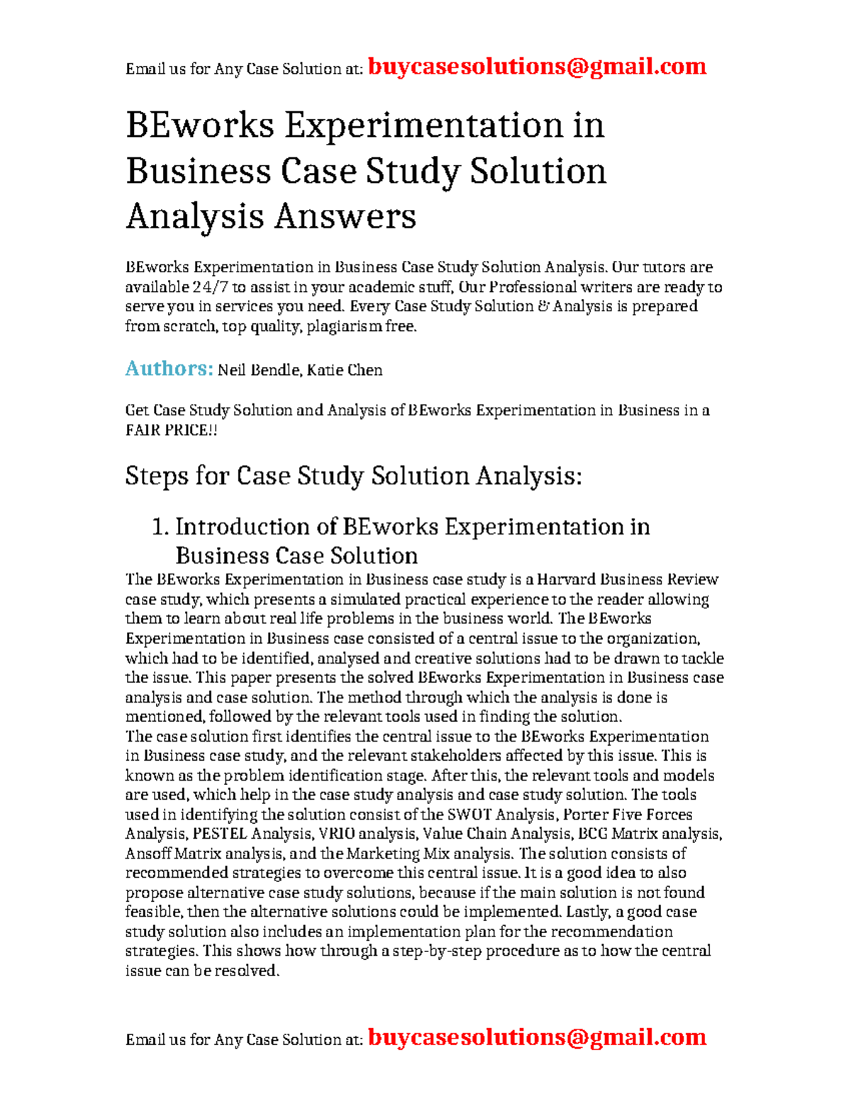 Case Solution BEworks Experimentation in Business - BEworks Experimentation in Business Case ...