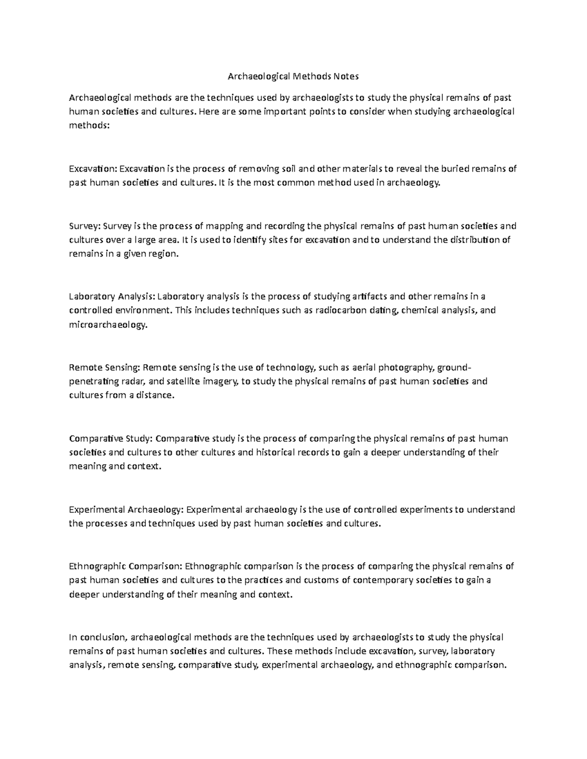 Archaeological Methods Notes - Archaeological Methods Notes ...