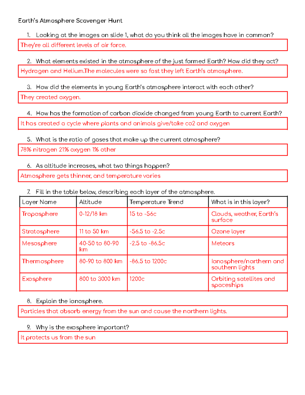 David Barrick - Earth's Atmosphere Scavenger Hunt - 15506942 - Earth’s ...
