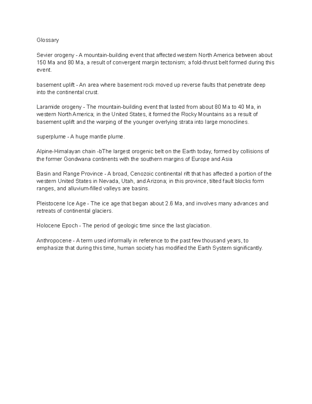 Glossary 13 - Prof Casale - Glossary Sevier orogeny - A mountain ...