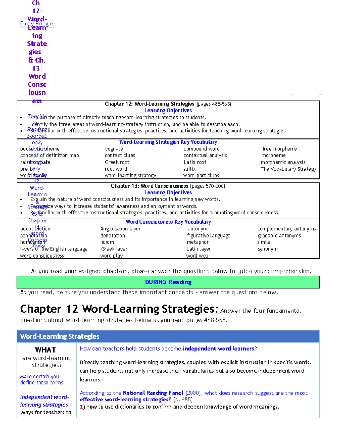 Module 7 Vocabulary Part II Reading Guide - Emily Pringle Chapter 12: Word-Learning Strategies ...