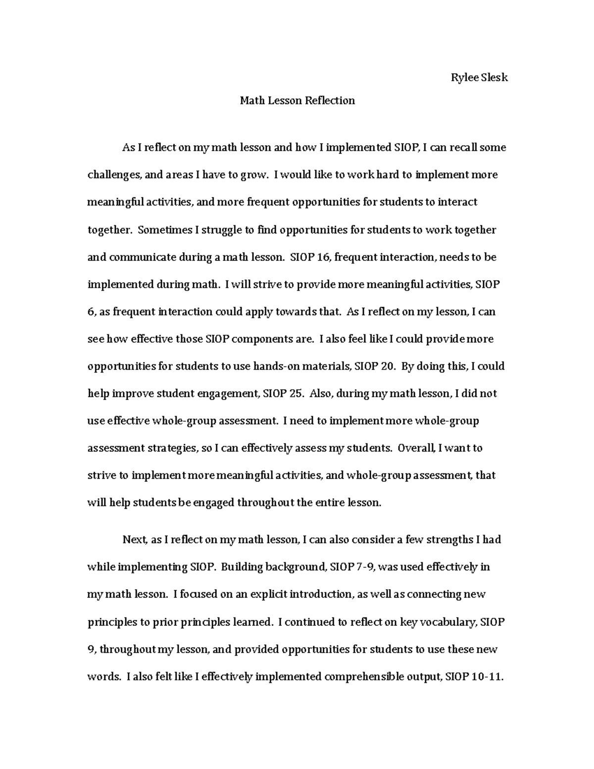 249380092 math lesson reflection - Rylee Slesk Math Lesson Reflection ...