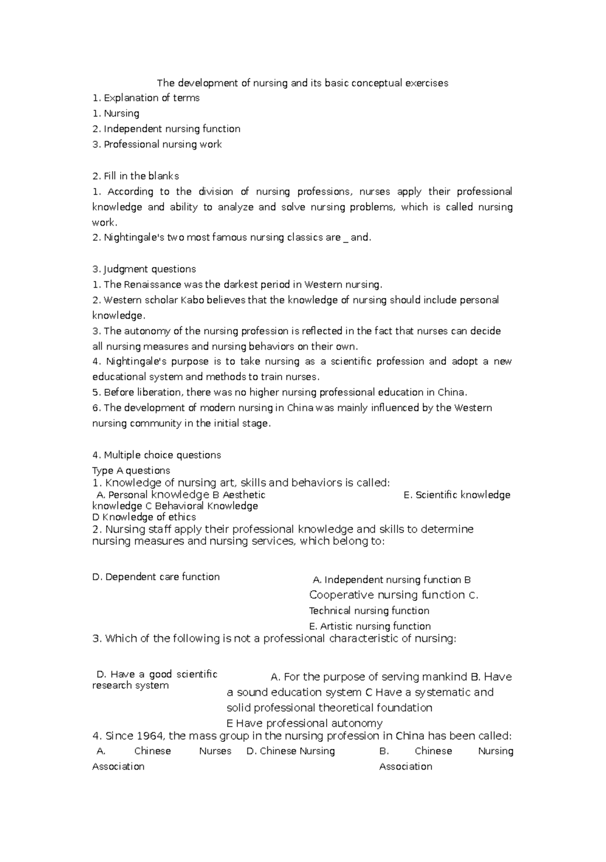 The development of nursing and its basic conceptual exercises NURS221 ...