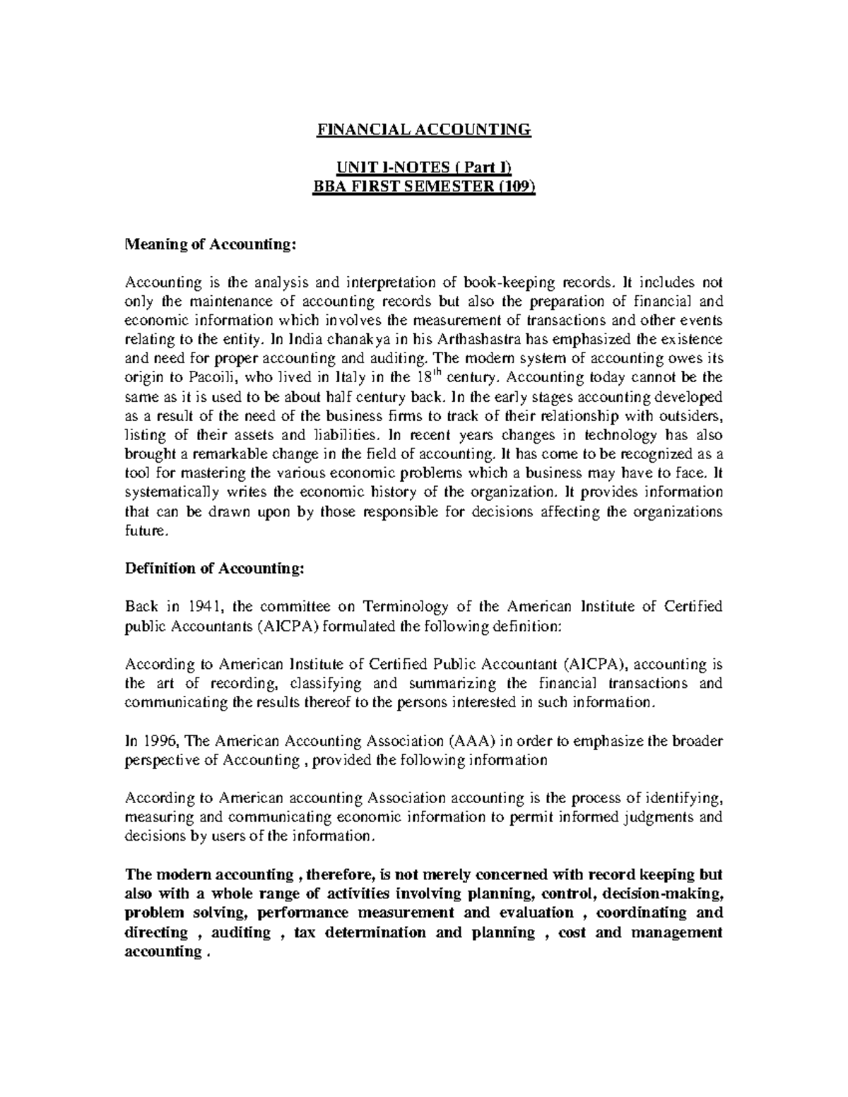 FA Unit I - Lecture notes 5 - FINANCIAL ACCOUNTING UNIT I-NOTES ( Part ...
