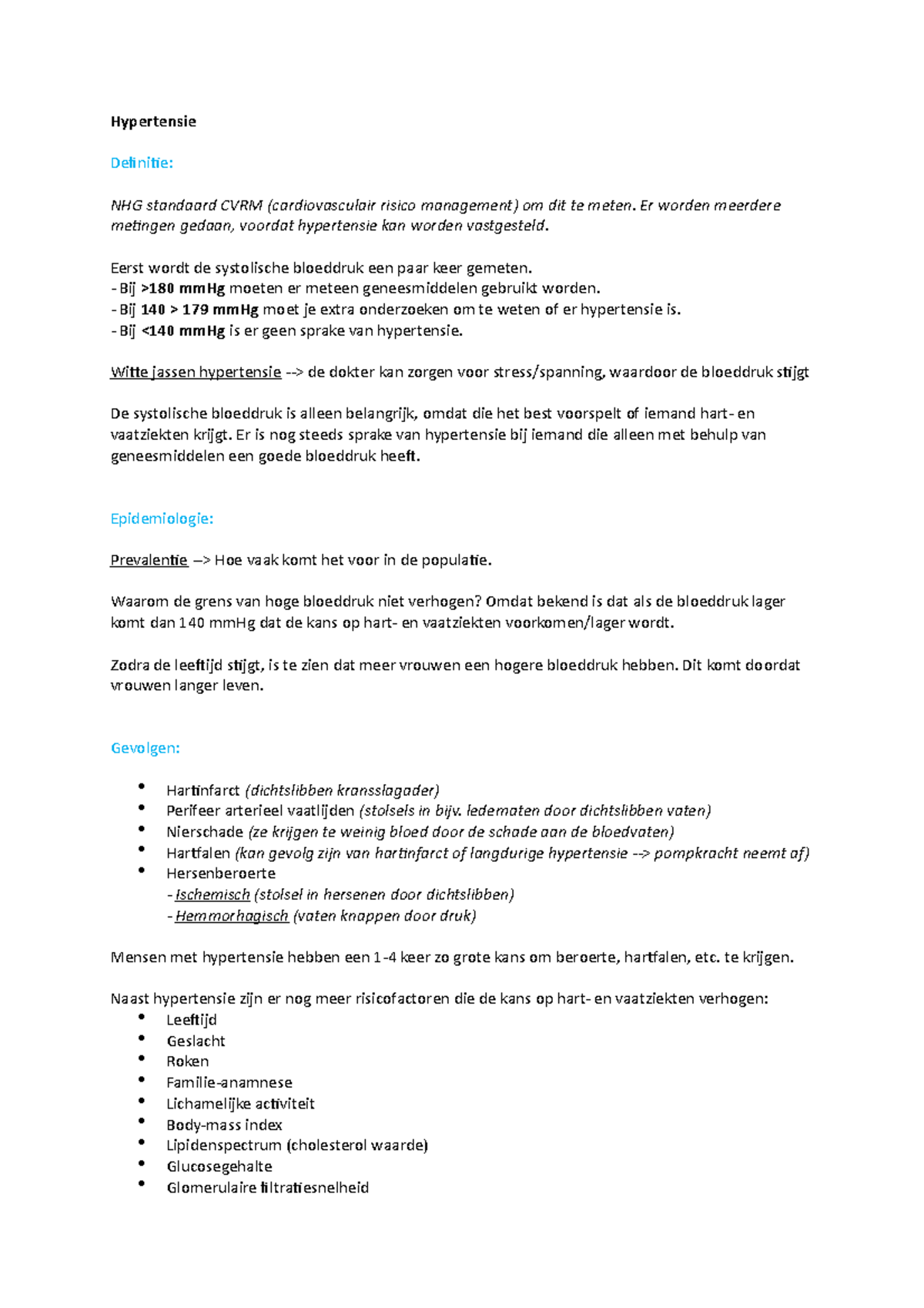 Hoorcollege 1 ba106 - Hypertensie Definitie: NHG standaard CVRM ...