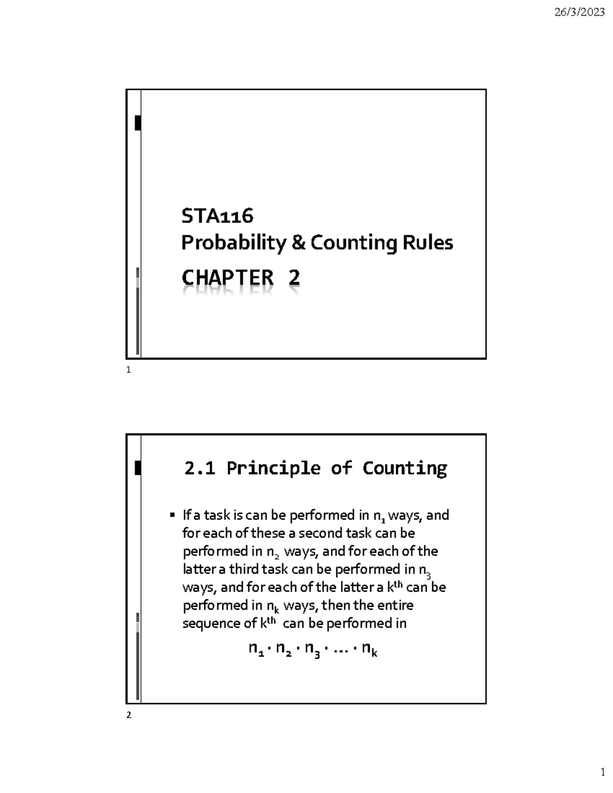 STA116 Chapter 2 - Probability & Counting Rules - CHAPTER 2 STA Probability & Counting Rules 2 ...