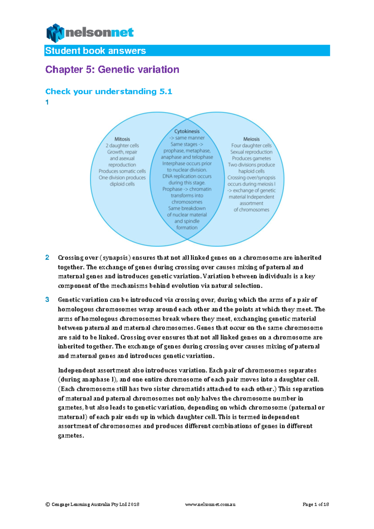 CH 5 answers (Mod 5 6) - Student book answers Chapter 5: Genetic ...