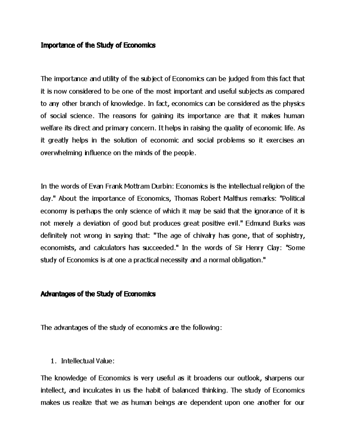 Importance of the Study of Economics - In fact, economics can be ...