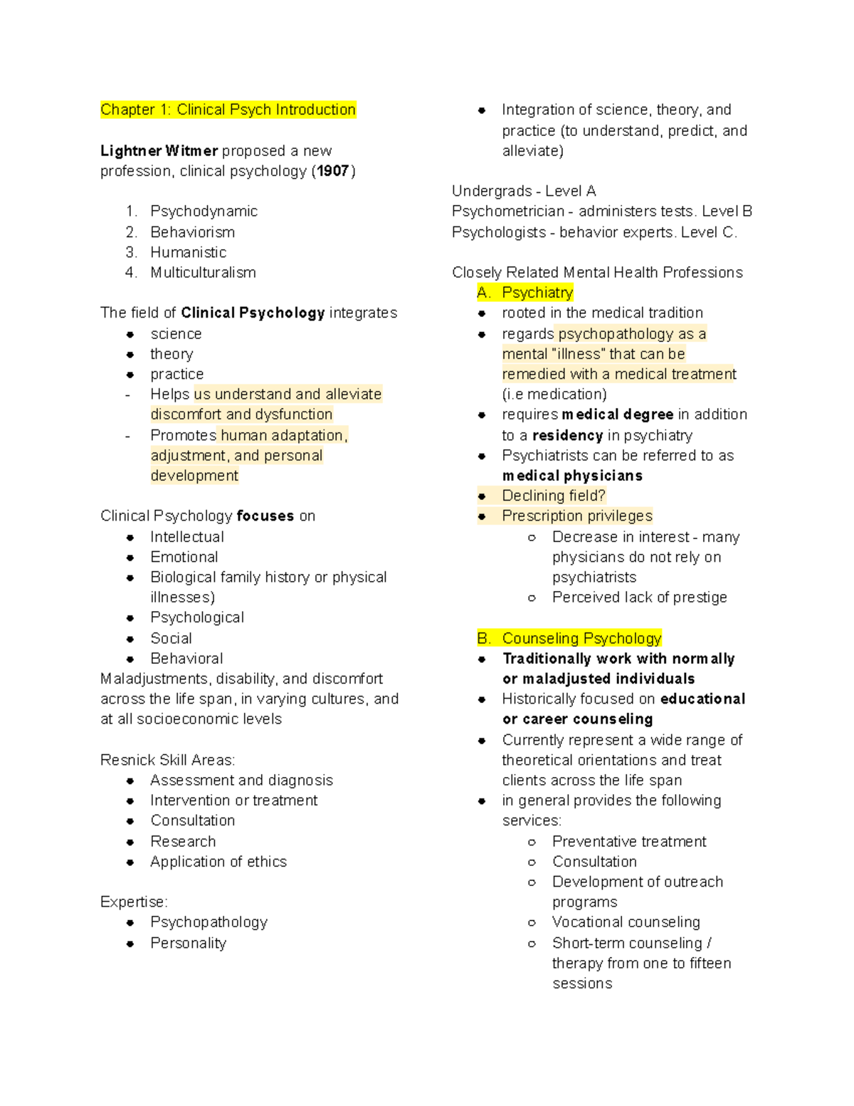 Reviewer Clinical - Chapter 1: Clinical Psych Introduction Lightner ...