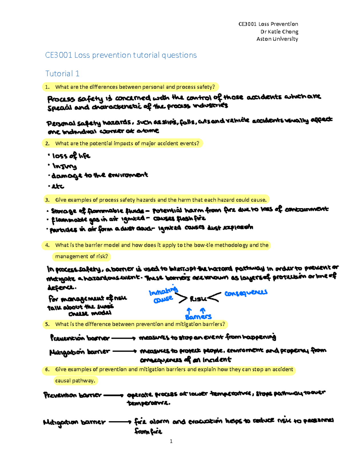 Loss Prevention - Examples 1 - CE3001 Loss Prevention Dr Katie Chong ...