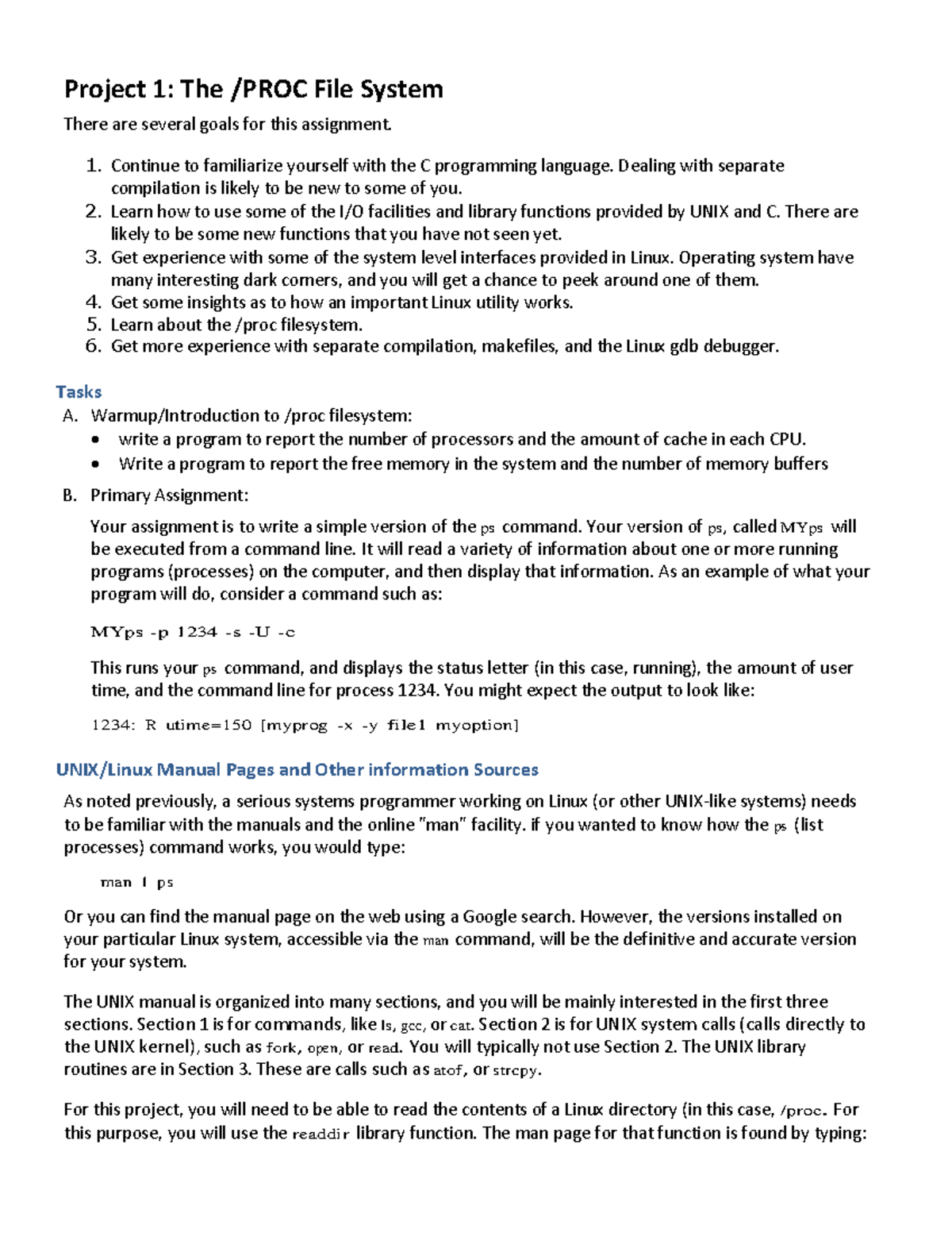 Project 1 The proc File System - Project 1: The /PROC File System There ...