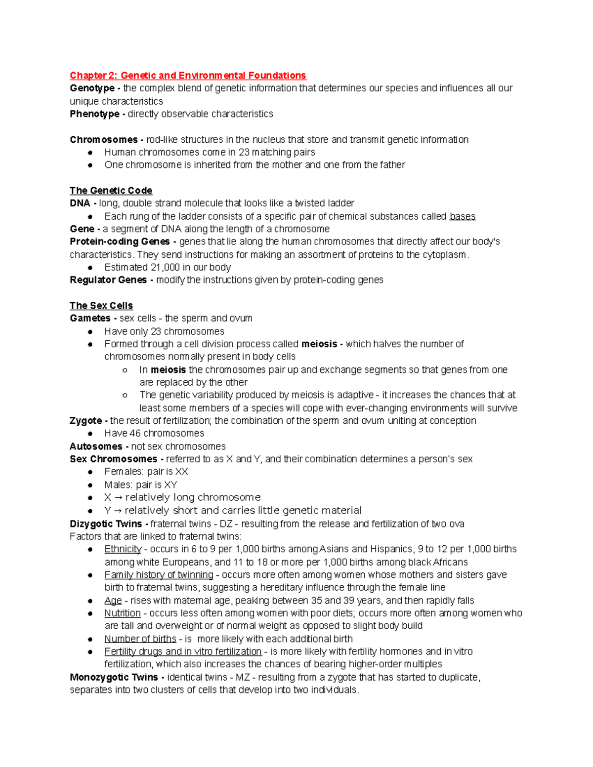 Chapter 2 Genetic and Environmental Foundations - Chapter 2: Genetic ...