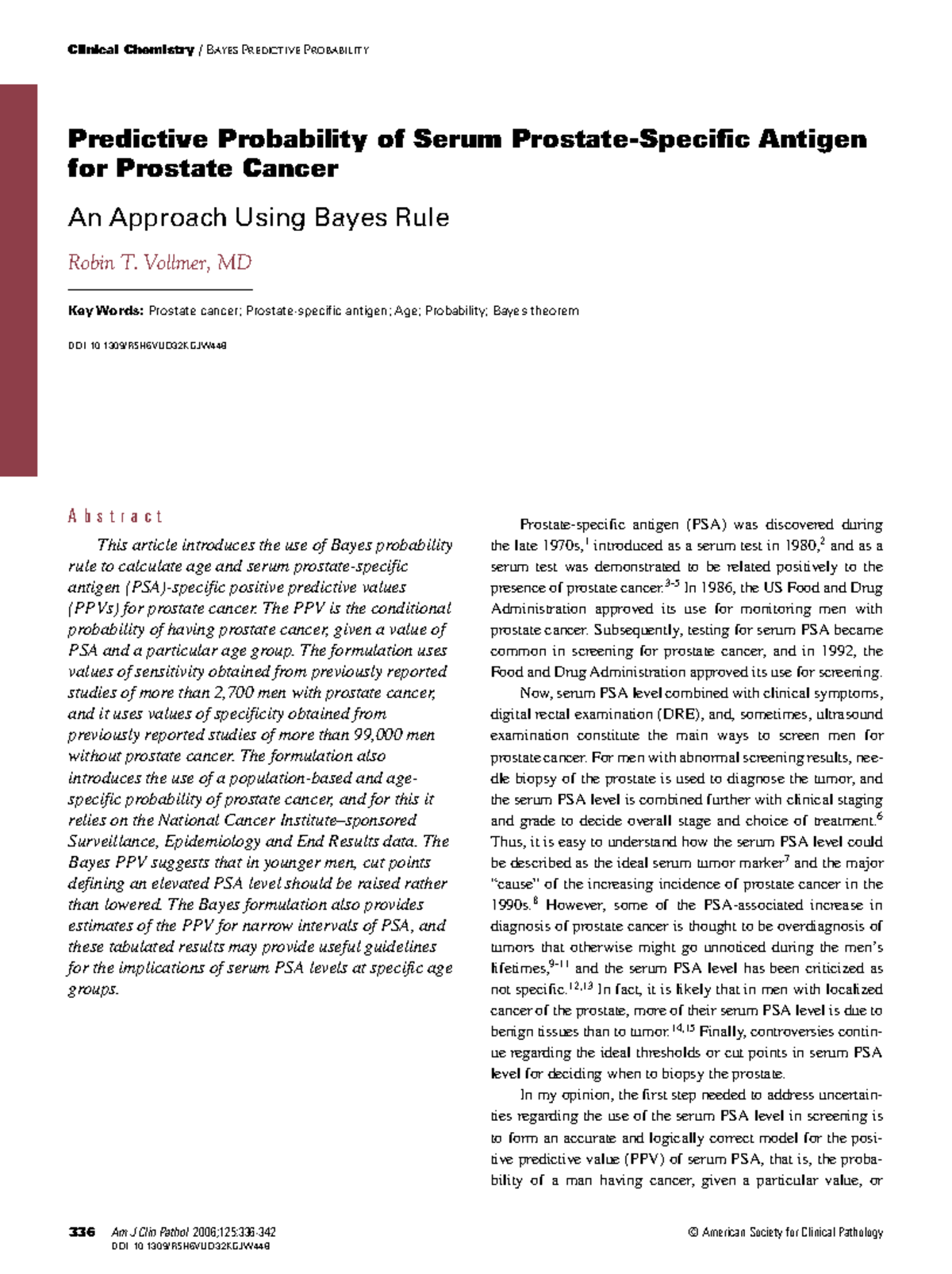 Vollmer Paper on Prostate Cancer - 336 Am J Clin Pathol 2006;125:336 ...