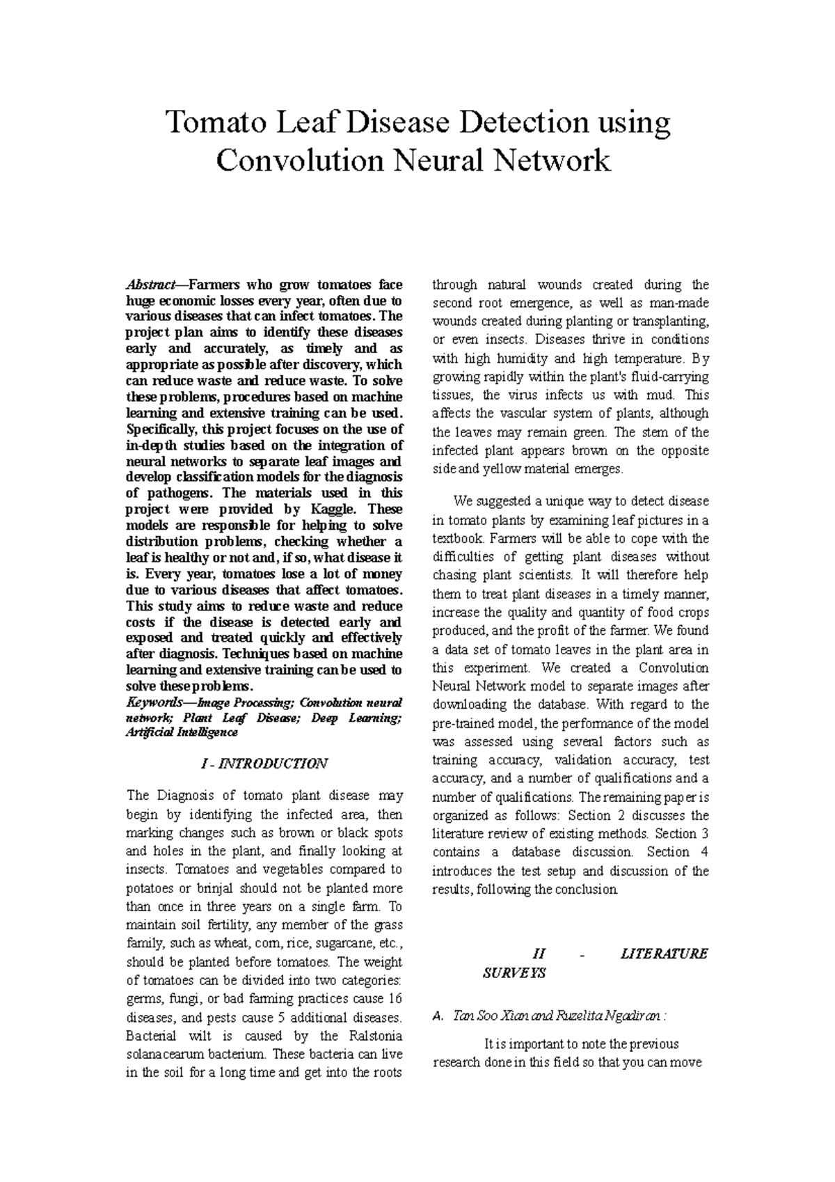 Tomato Leaf Disease Detection - The project plan aims to identify these ...