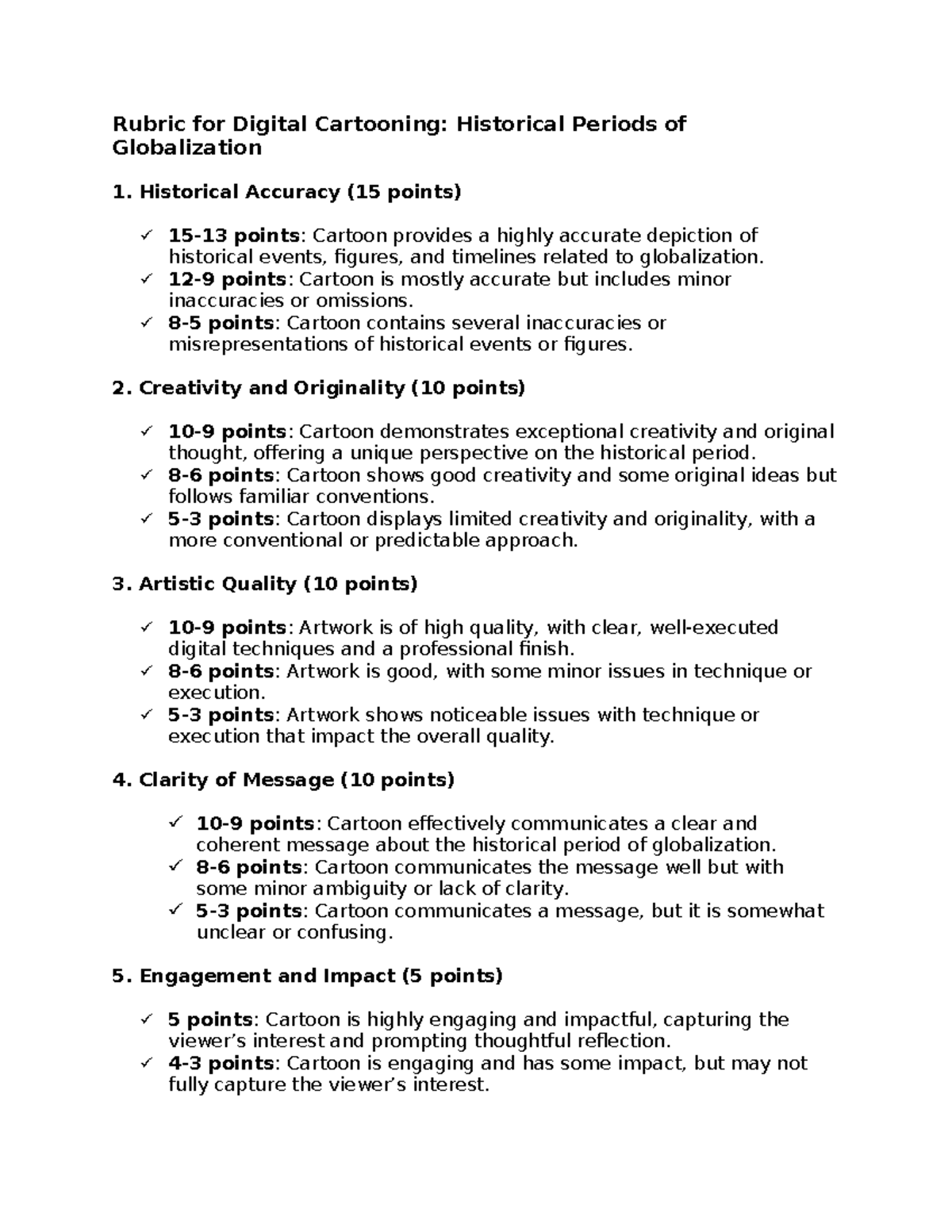Rubric for Digital Cartooning ACT 1 - Rubric for Digital Cartooning ...