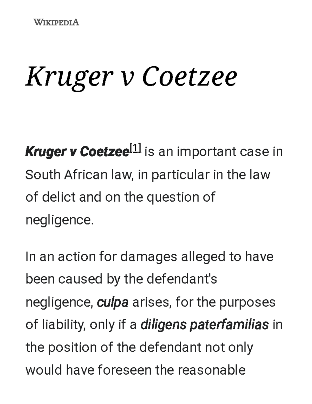Kruger v Coetzee - Wikipedia - Kruger v Coetzee Kruger v Coetzee[1] is an important case in ...