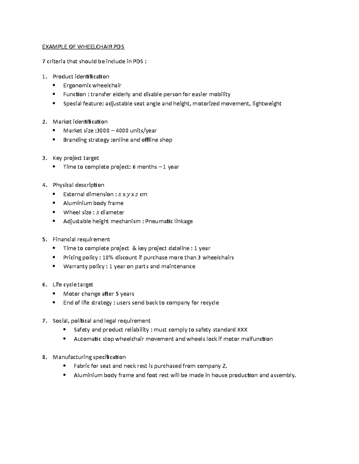 Example OF Wheelchair PDS - EXAMPLE OF WHEELCHAIR PDS 7 criteria that ...