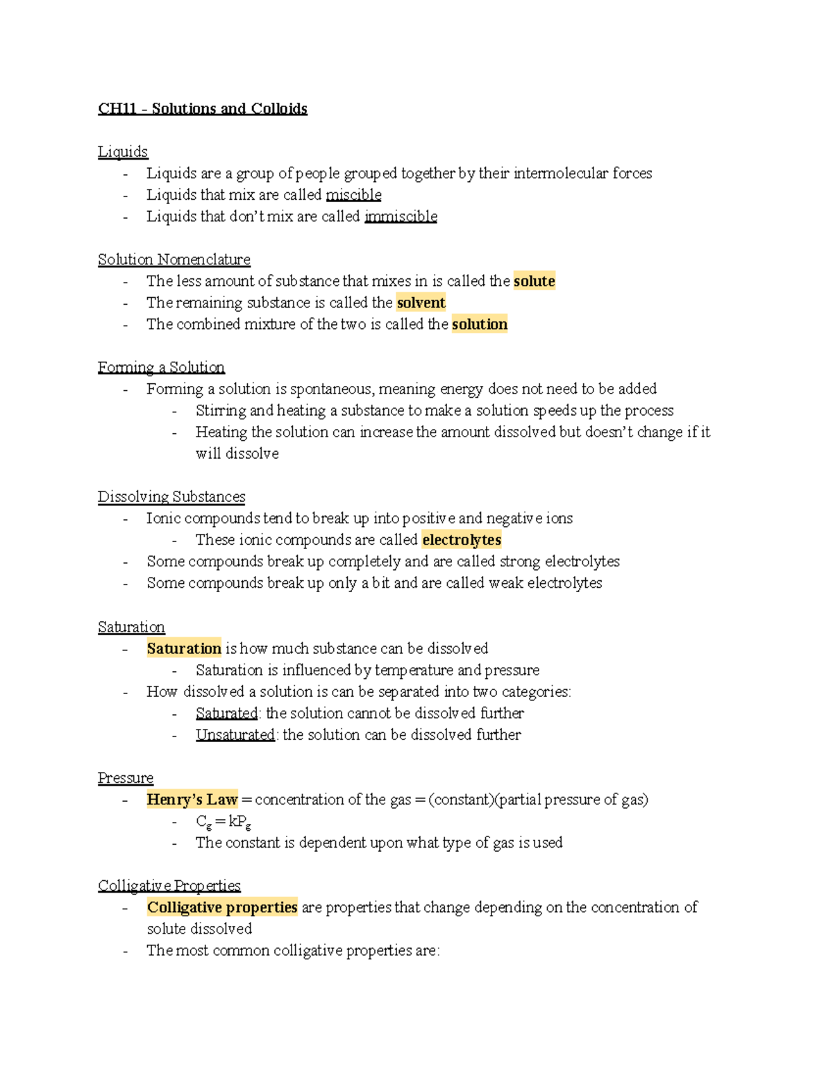 CHEM 1128Q Notes - Spring 2022 - CH11 - Solutions and Colloids Liquids ...